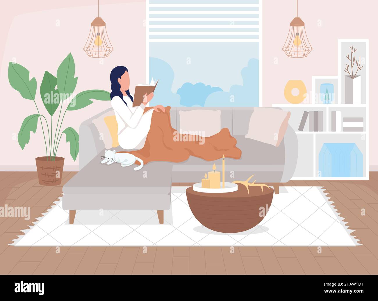 Woman at home resting flat color vector illustration Stock Vector Image ...