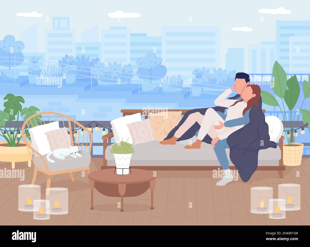 Date on rooftop flat color vector illustration Stock Vector Image & Art ...