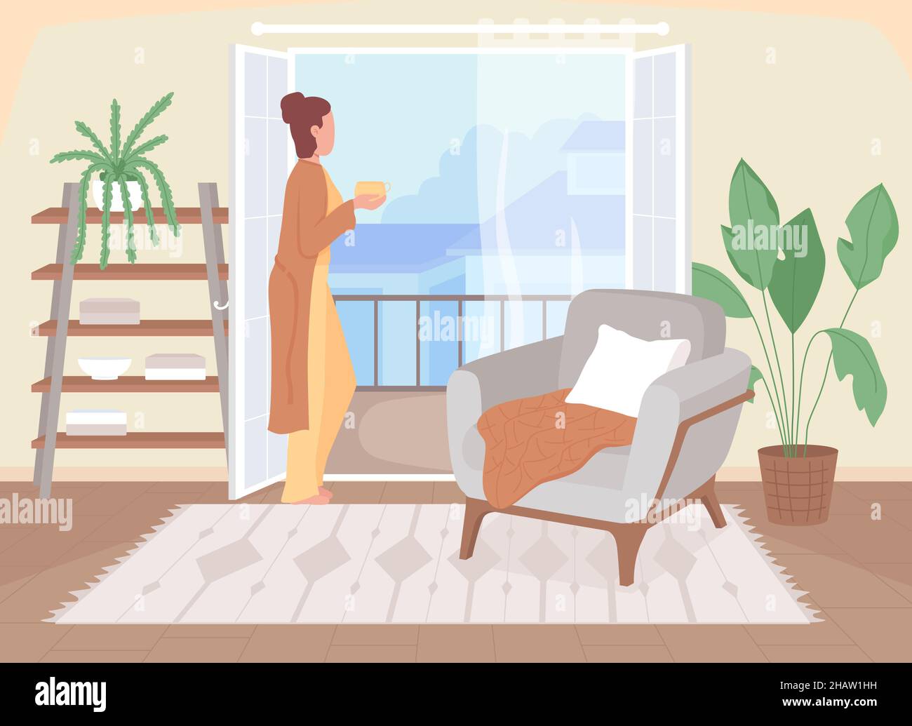 Coffee break at home flat color vector illustration Stock Vector Image ...