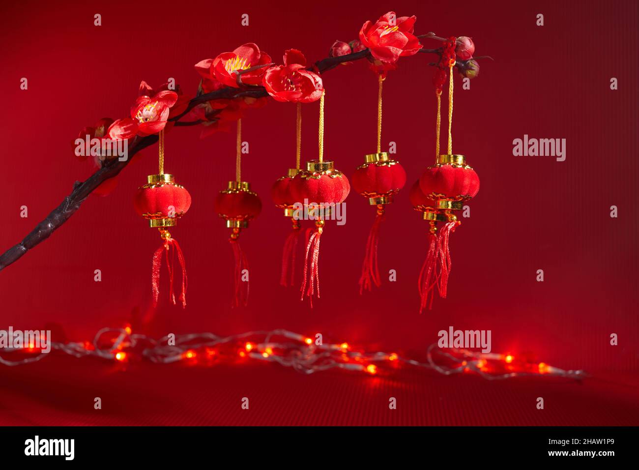 Chinese new year lanterns on red background. Chinese New Year festival ...