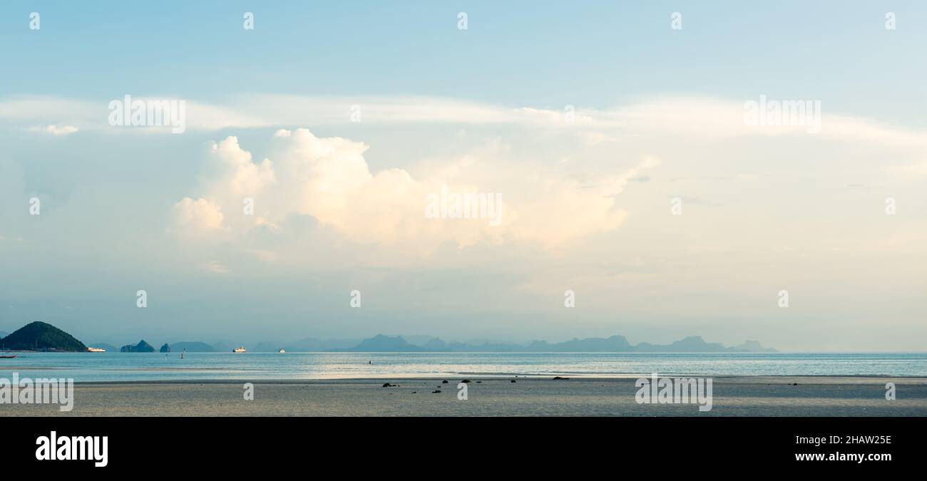 Summer seascape bright blue sea sky white clouds background Stock Photo ...