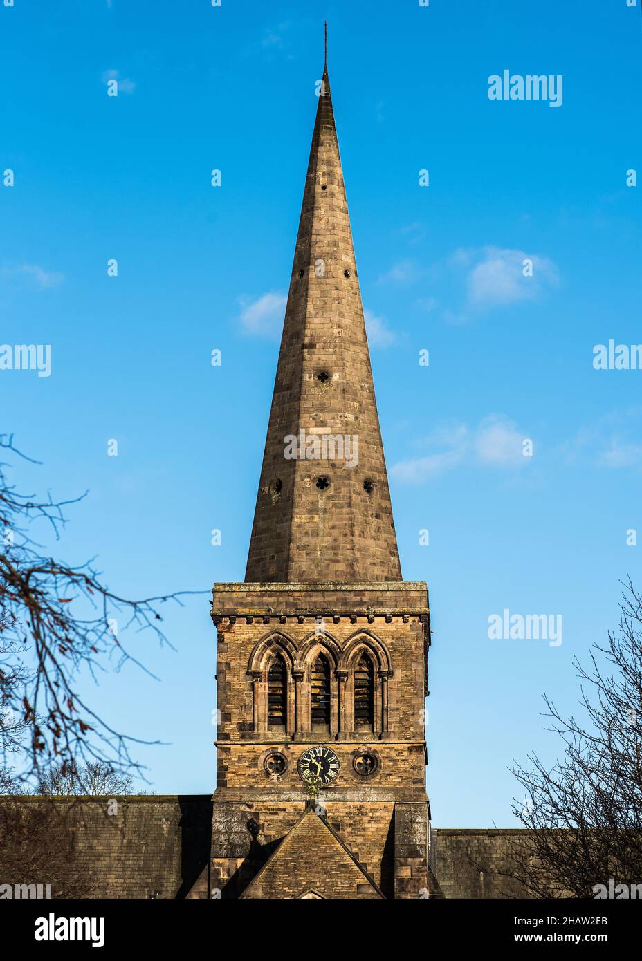 The spire of St John the Evangelist church in Church Lane Sandbach ...