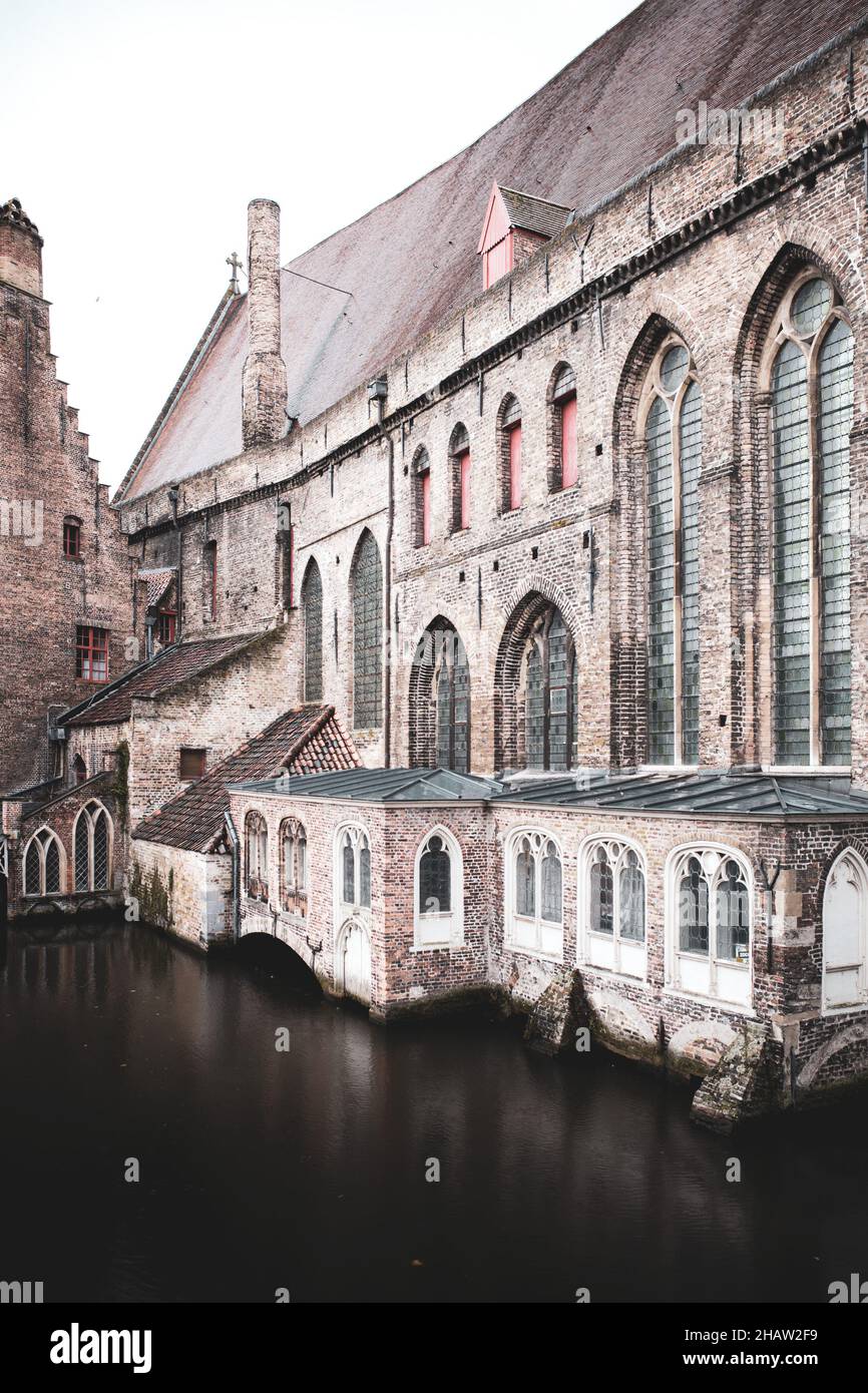 BELGIUM, BRUGES, DECEMBER 2021: The beautiful buildings of Bruges, the ...