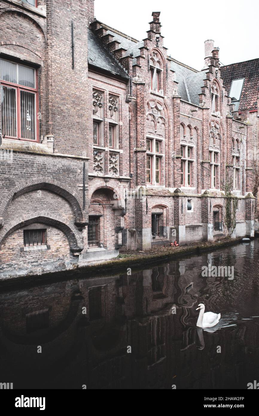 BELGIUM, BRUGES, DECEMBER 2021: The beautiful buildings of Bruges, the ...