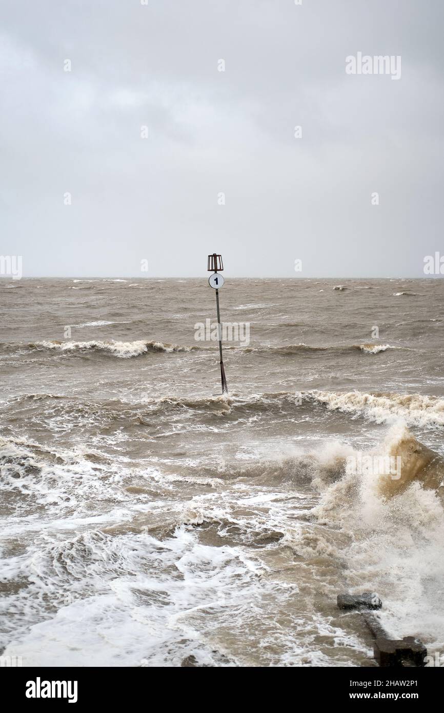 Stormy confused seas during Storm Arwen in Hunstanton Norfolk coast, UK ...