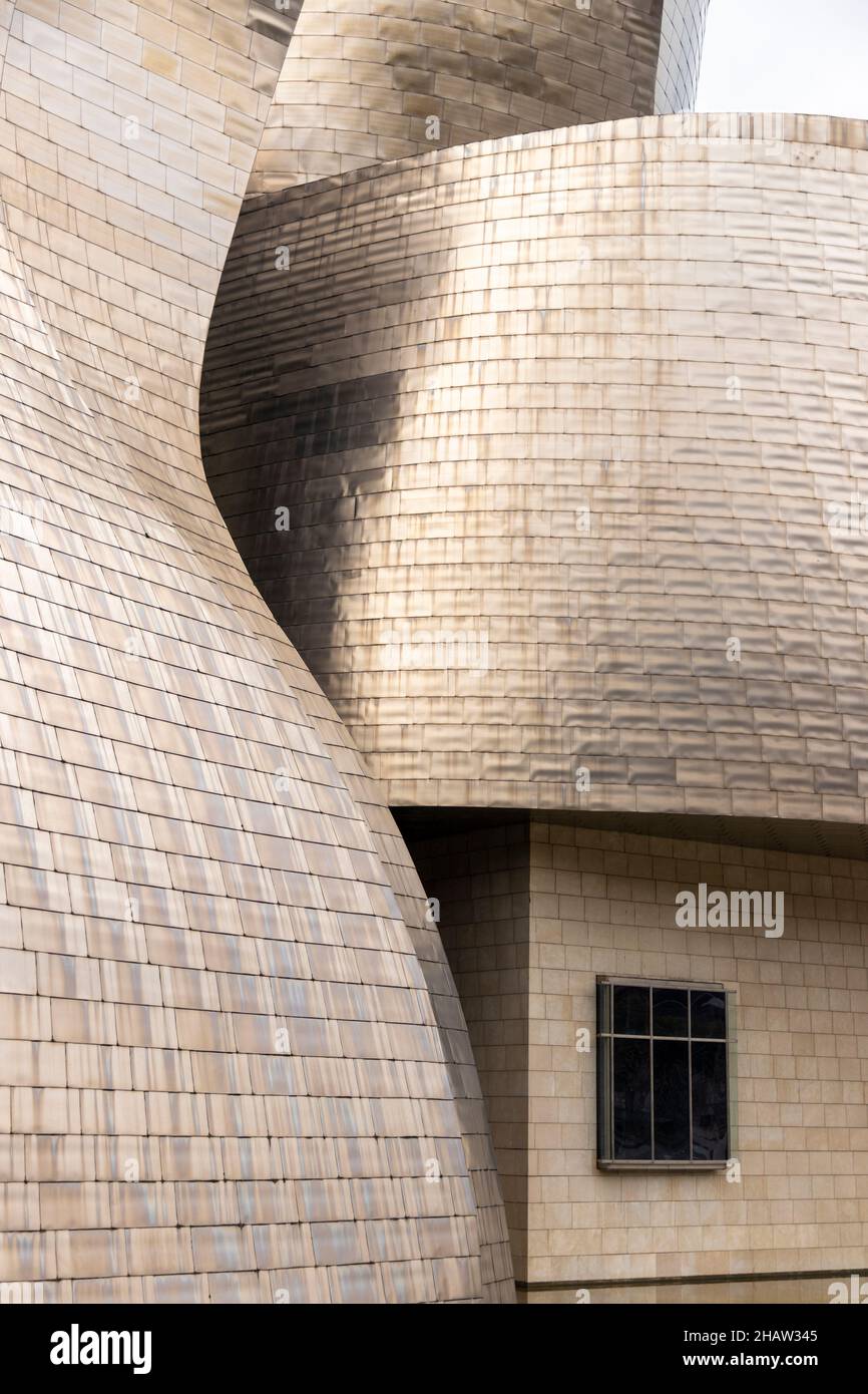 detail of the facade of a museum of modern titanium art in the spanish ...