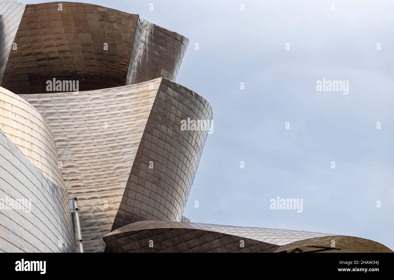 detail of the facade of a museum of modern titanium art in the spanish ...