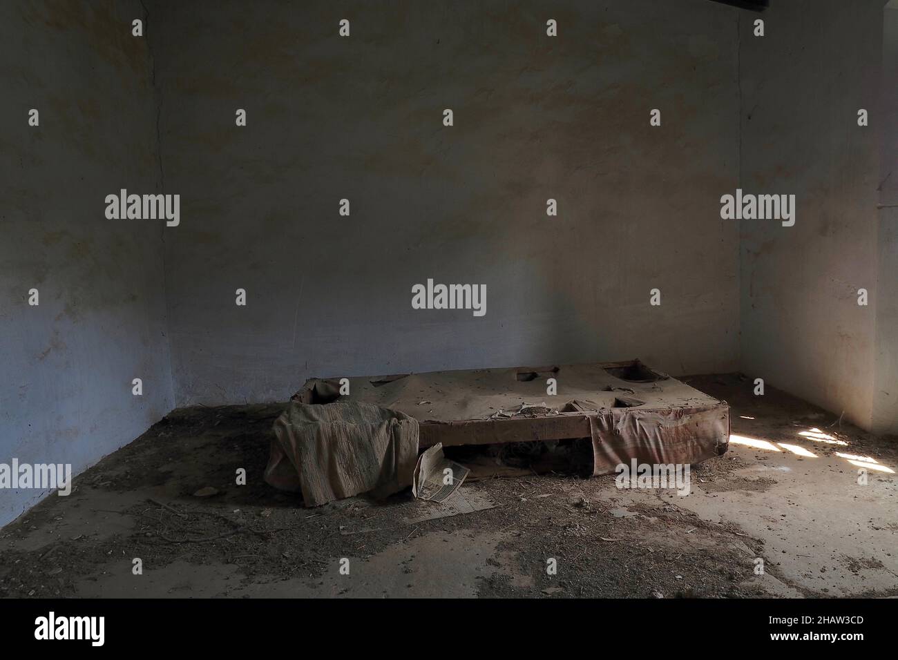 Empty room with bed and ceiling, old house, Lost Place, El Marchal ...