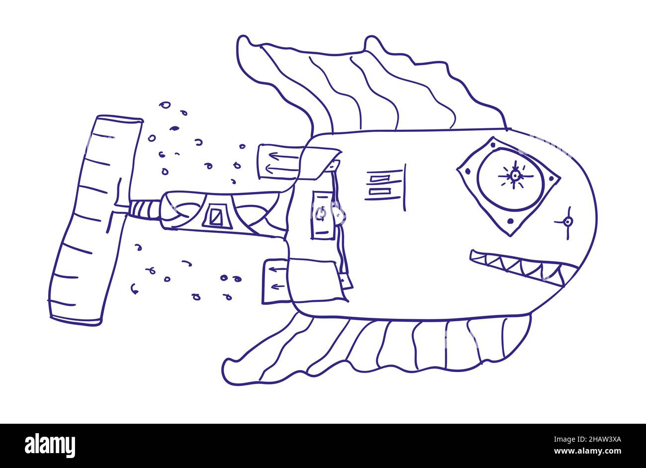 Steampunk Humorous mechanical fish. Vector sketch illustration Stock ...