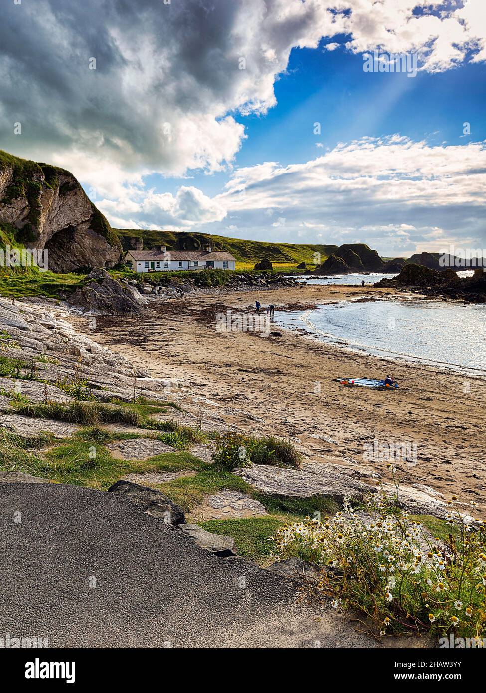 Rocky coast, cliffs, small sandy beach, Ballintoy, Antrim, Northern ...