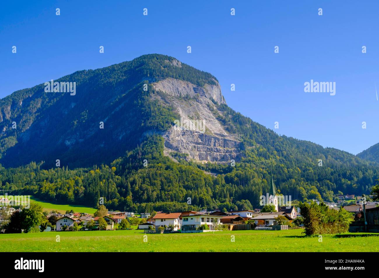 Bad Haering, Poelven at the back, Inntal, Tyrol. Austria Stock Photo ...