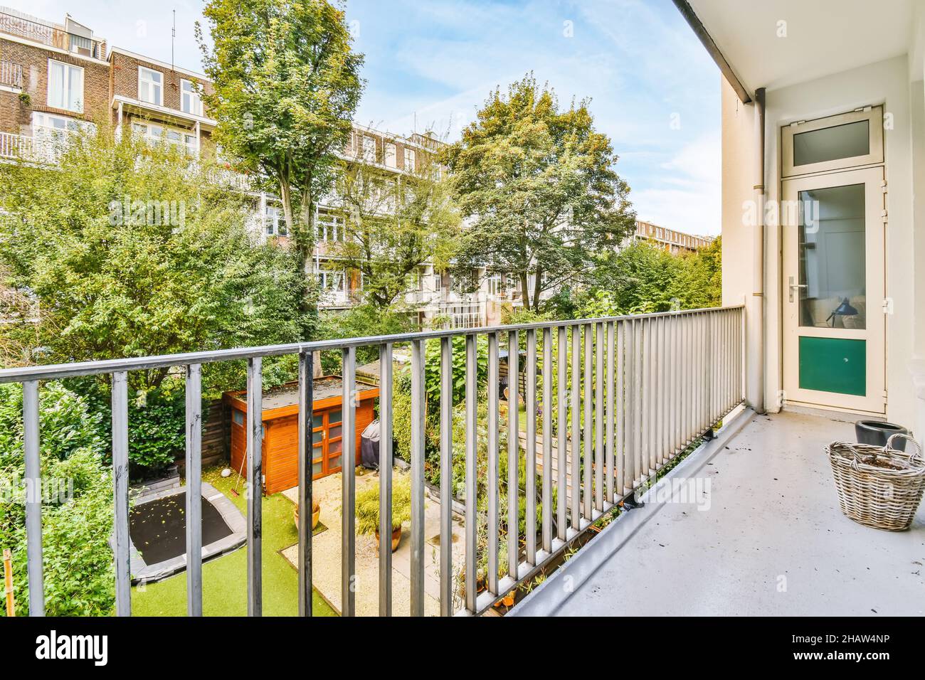 Delightful balcony design with amazing outside views Stock Photo - Alamy