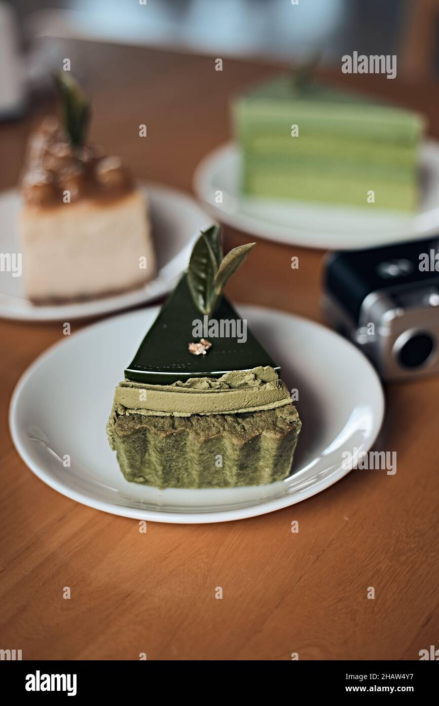 delicious Matcha cake made from green tea Stock Photo - Alamy