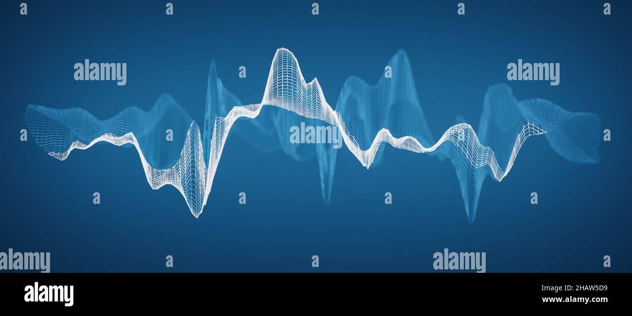 Abstract White Wireframe Waveform Graph Or Chart Visualization Of Data