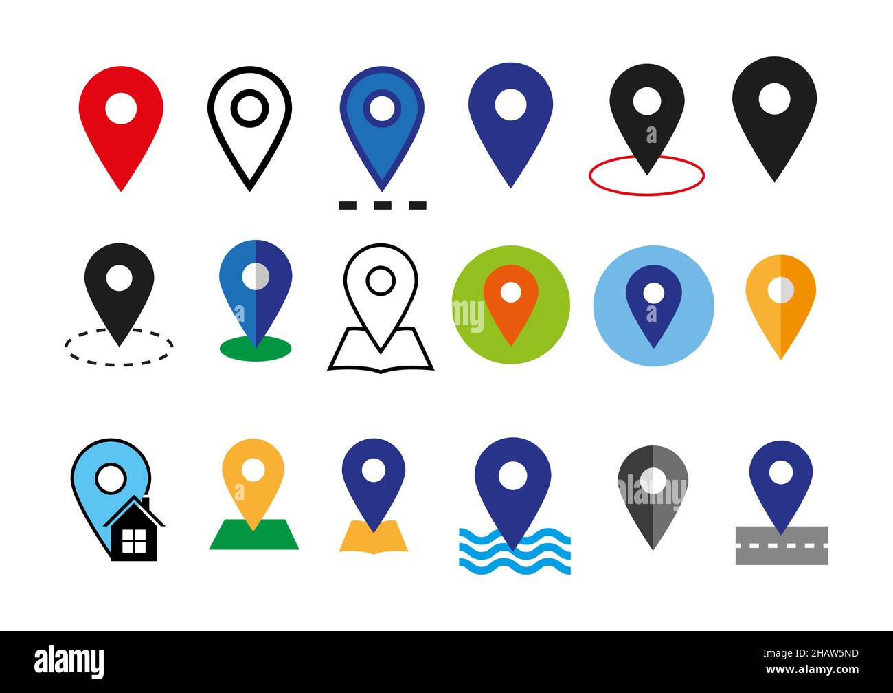 Different colors flat Placeholder symbols set, collection or location ...