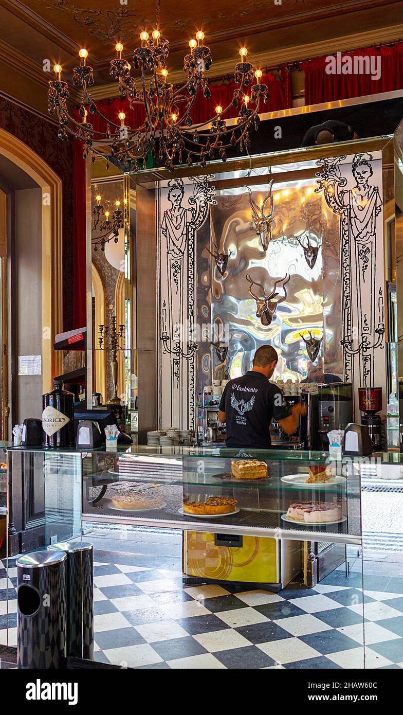 Interior design in a beautiful cafe in Funchal, Madeira, Portugal Stock ...