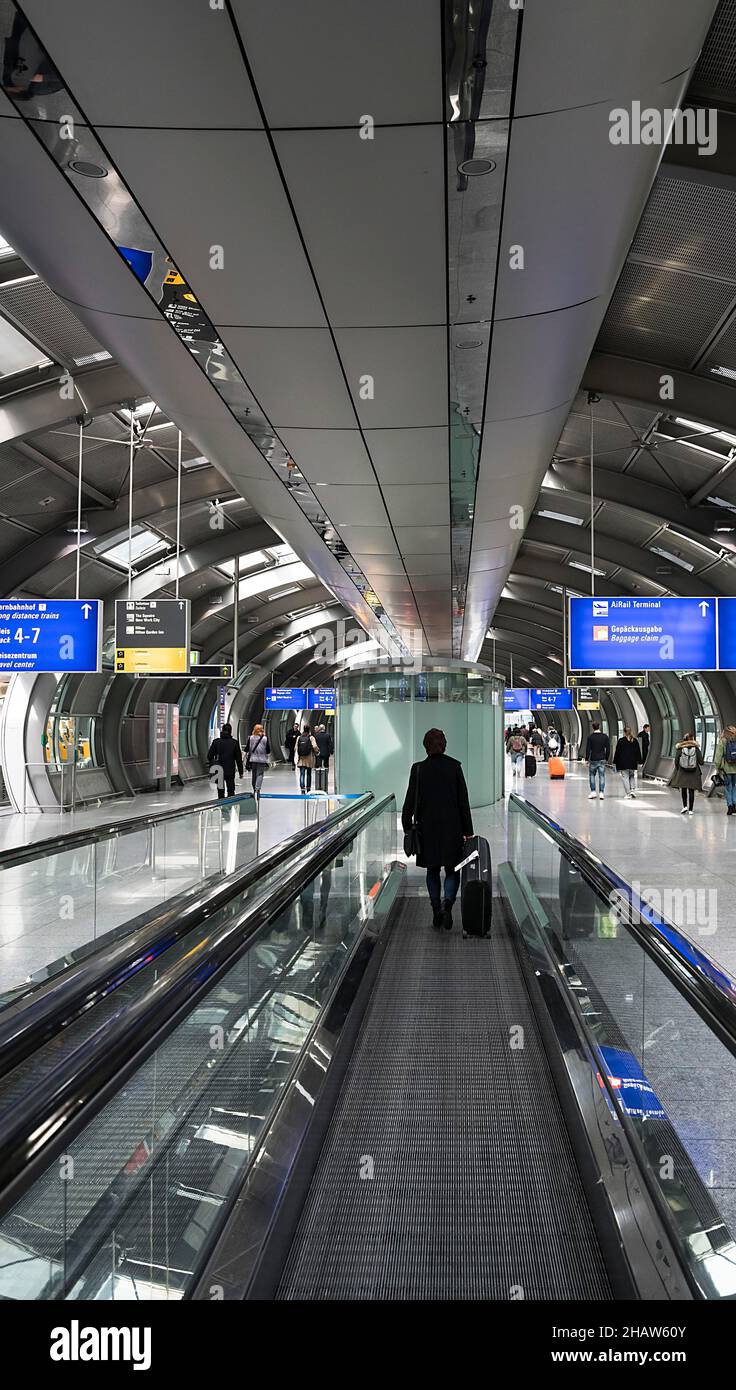 Escalator in the access hall of Frankfurt Airport, Frankfurt, Hesse ...