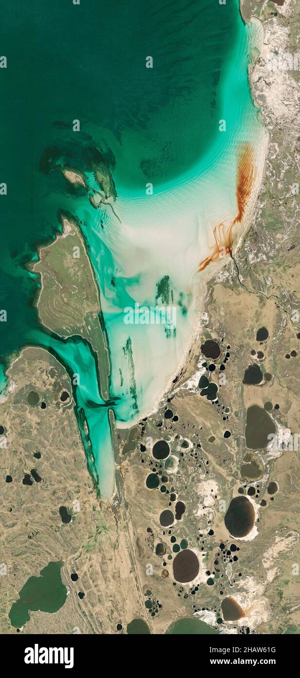 Satellite view of The Falkland Islands, west side. Climate change. Wild ...