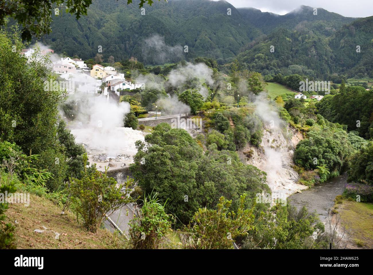 Azores, Furnas lagoon, active geysers Stock Photo - Alamy