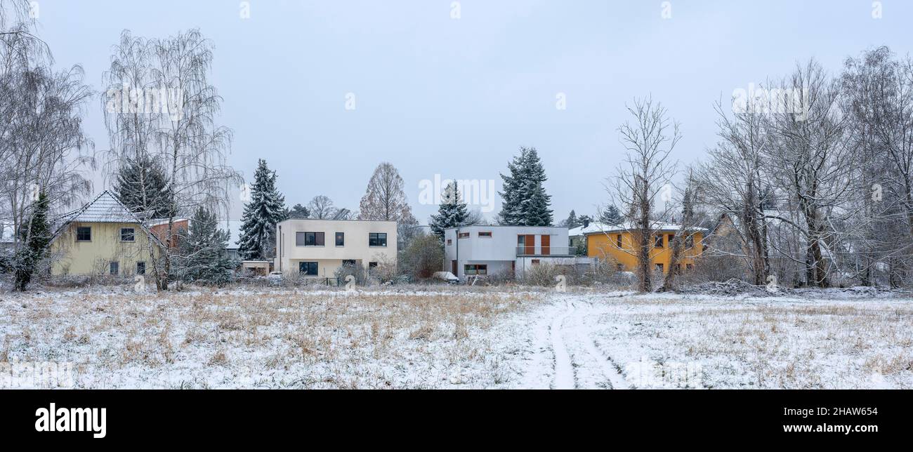 Snowy landscape on the outskirts of Berlin North, Berlin, Germany Stock ...