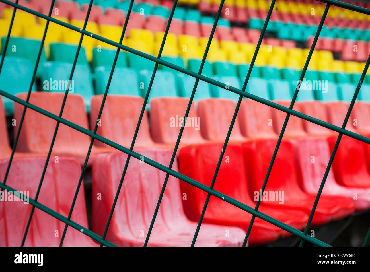 Colourful seats for the spectators at Friedrich Ludwig Jahn Sportpark ...