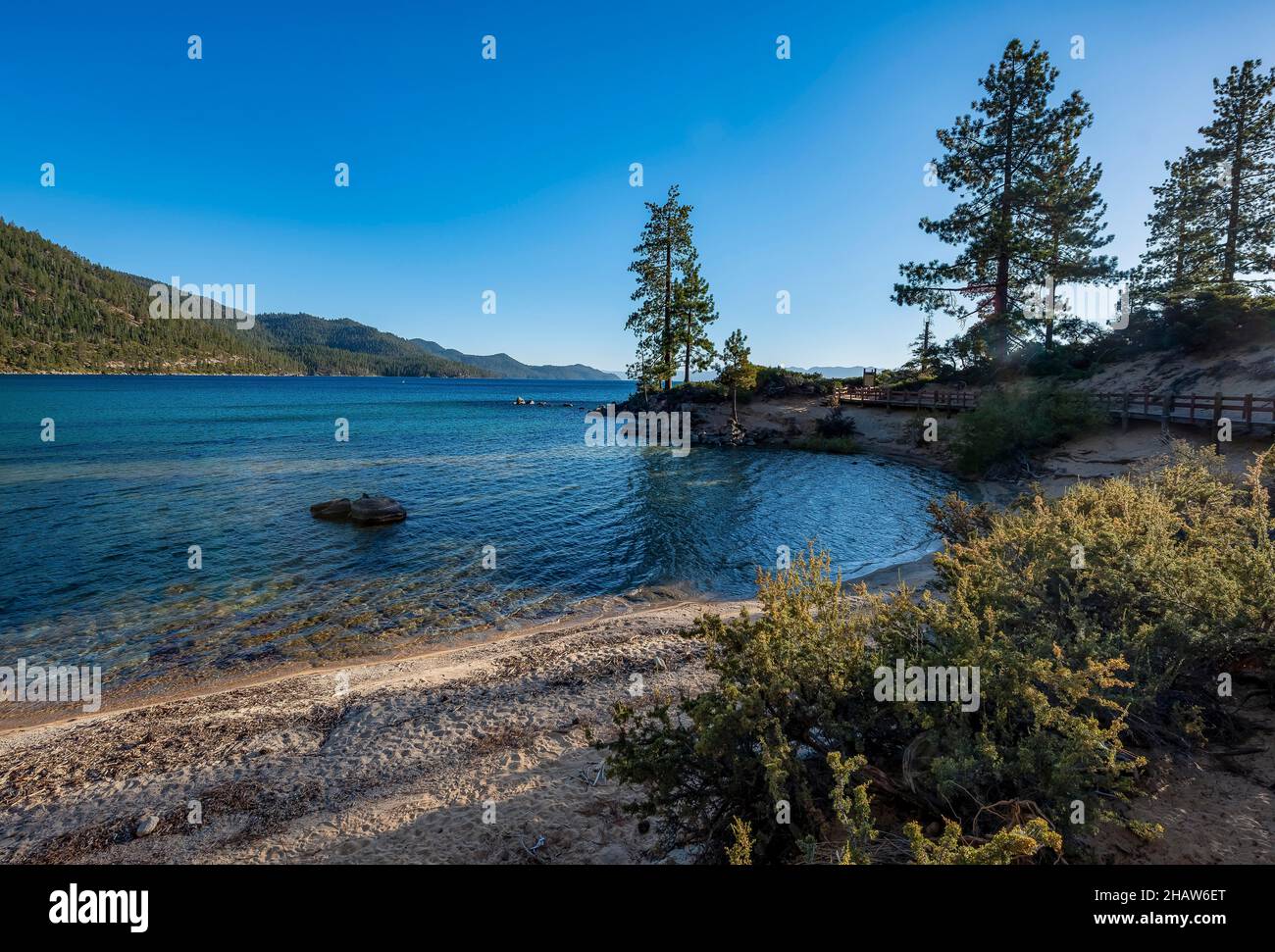 Sand beach, Lake Tahoe bay, Sand Harbor Beach, in autumn, Sand Harbor ...