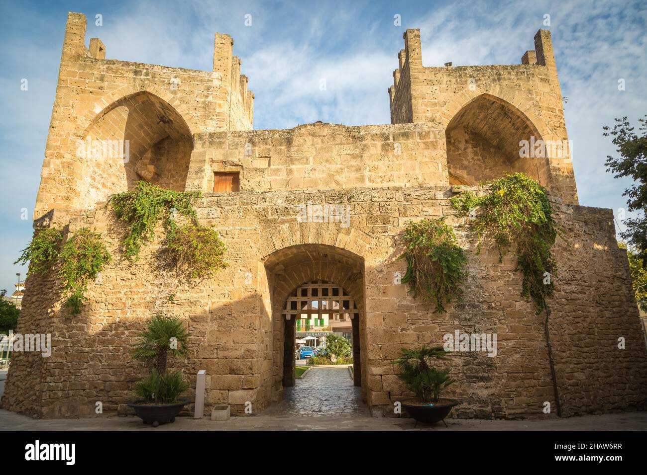 City gate of the city fortification, city wall of Alcudia, Majorca ...