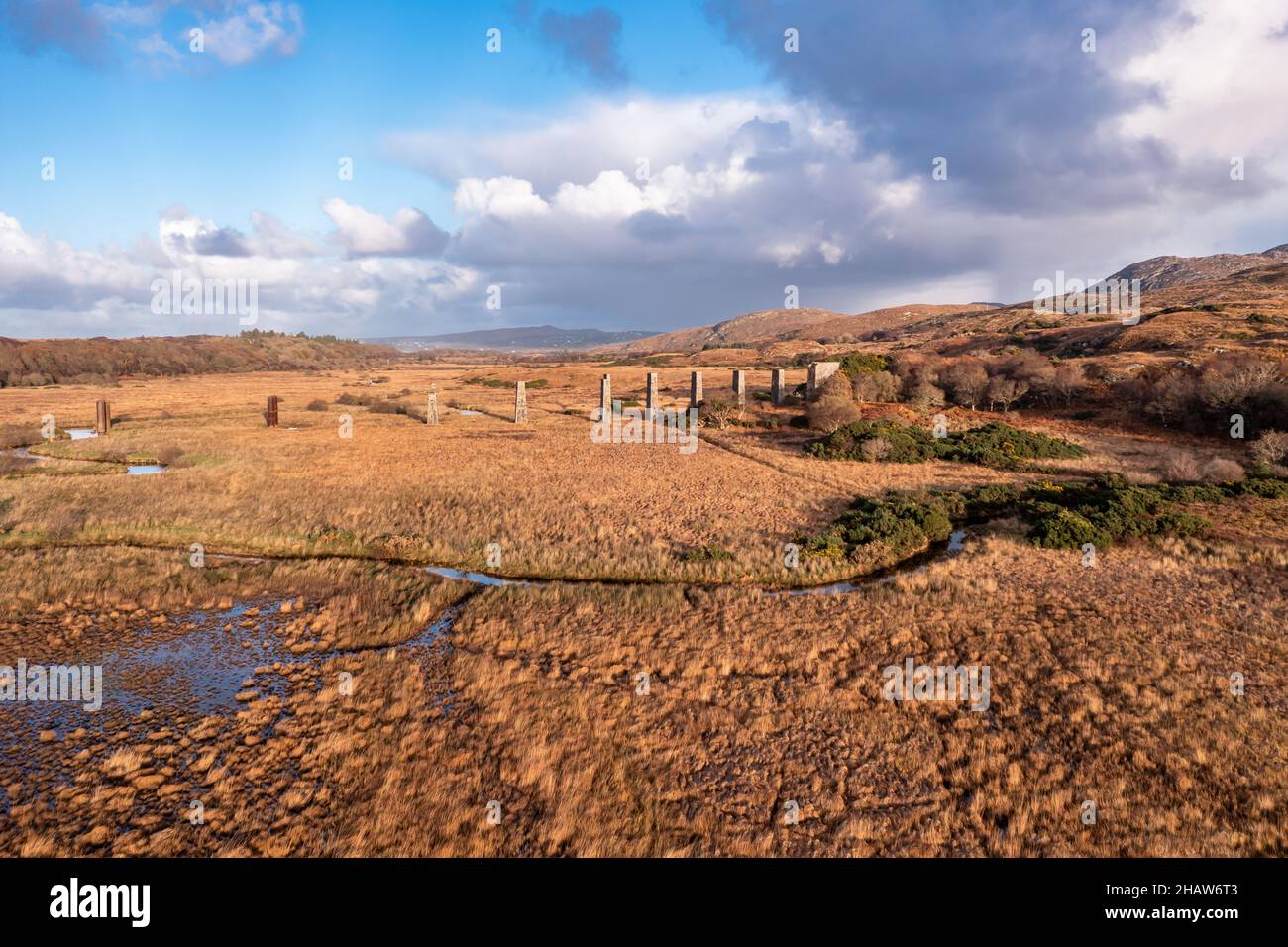 Aerial view of the Owencarrow Railway Viaduct by Creeslough in County ...