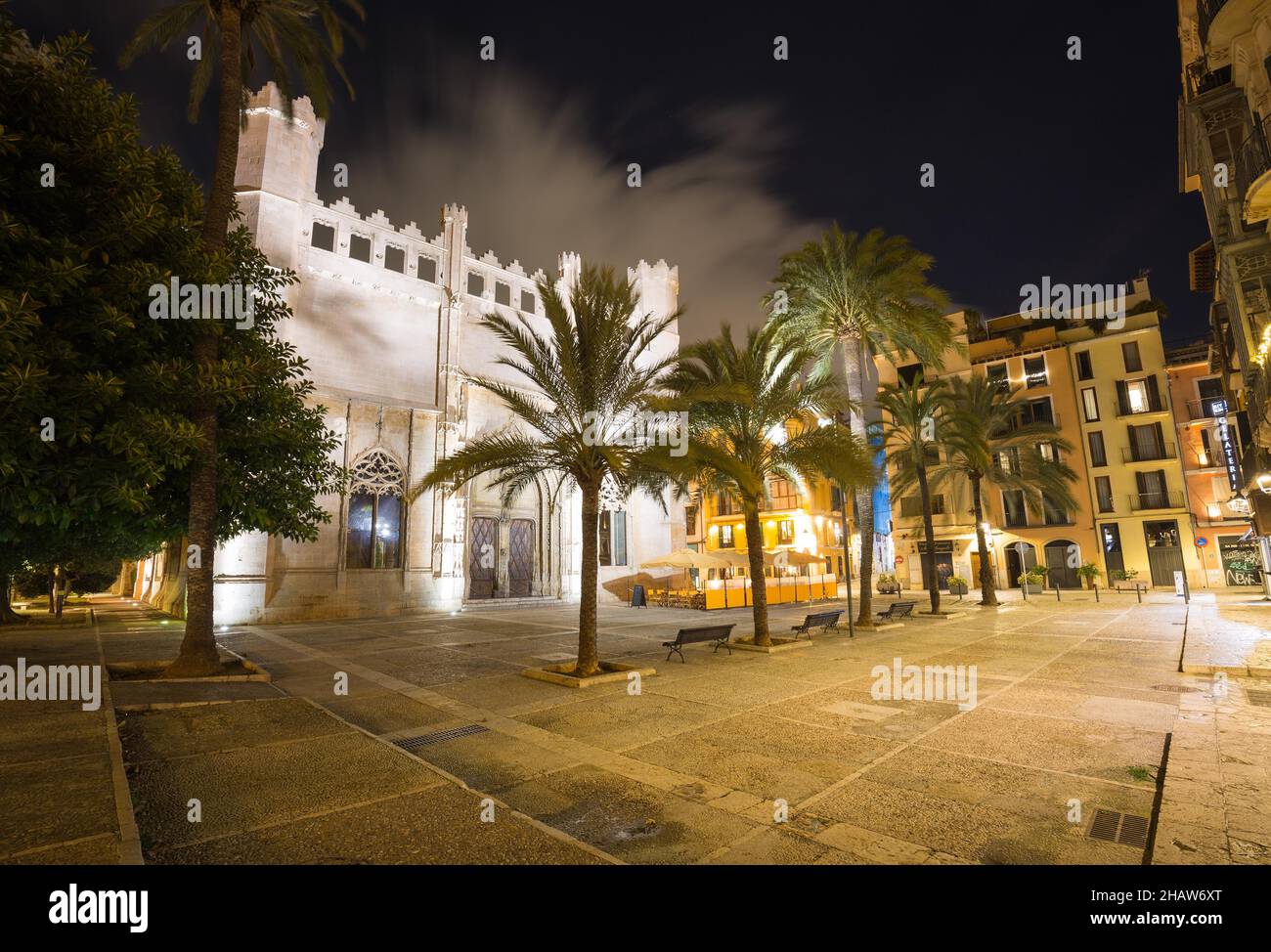 Historical building Llotja de Palma at night, Placa de la Llotja, Old ...