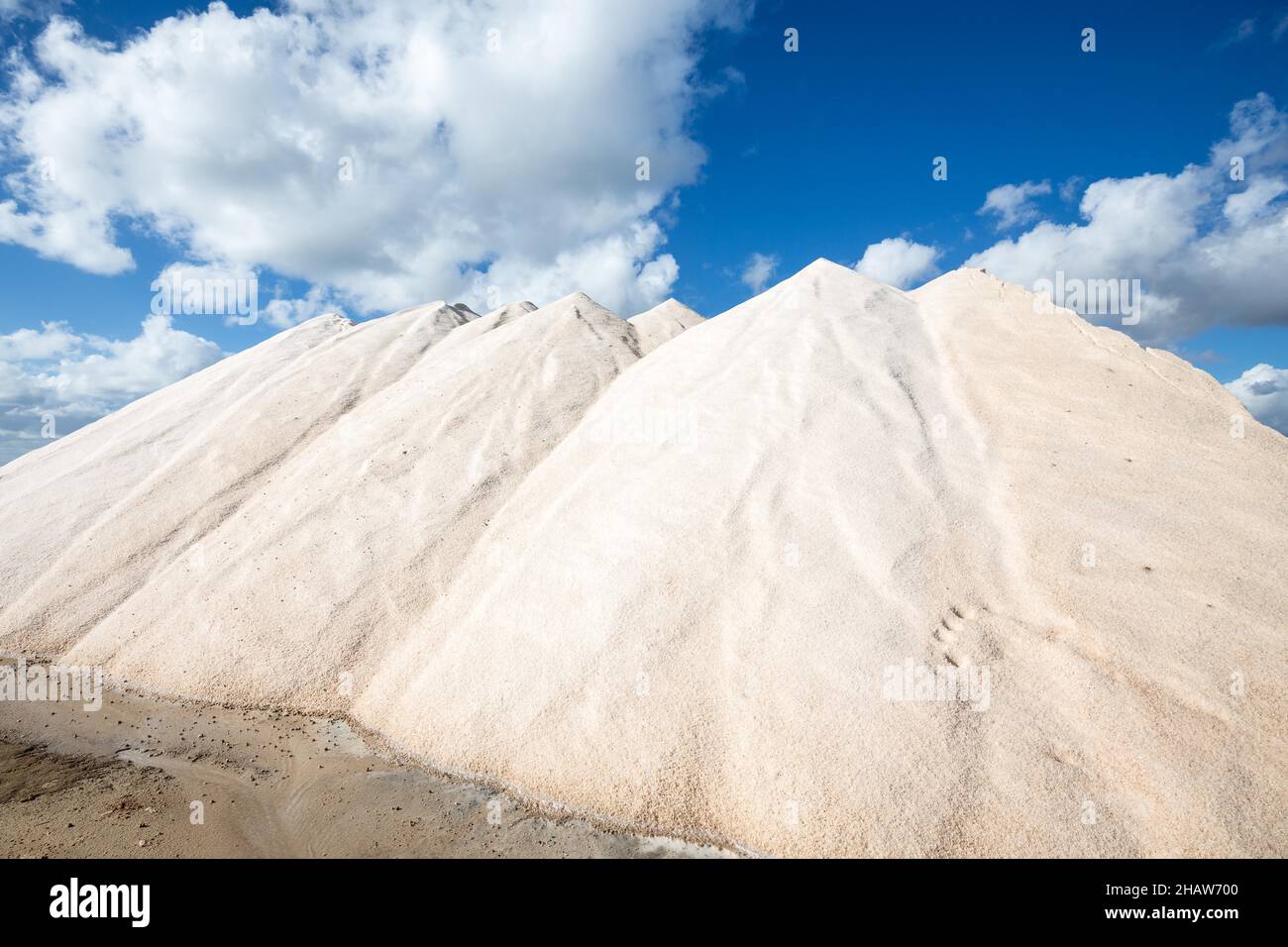 Salt mountains at the Salinas dEs Trenc salt works, Flor de Sal, Es ...