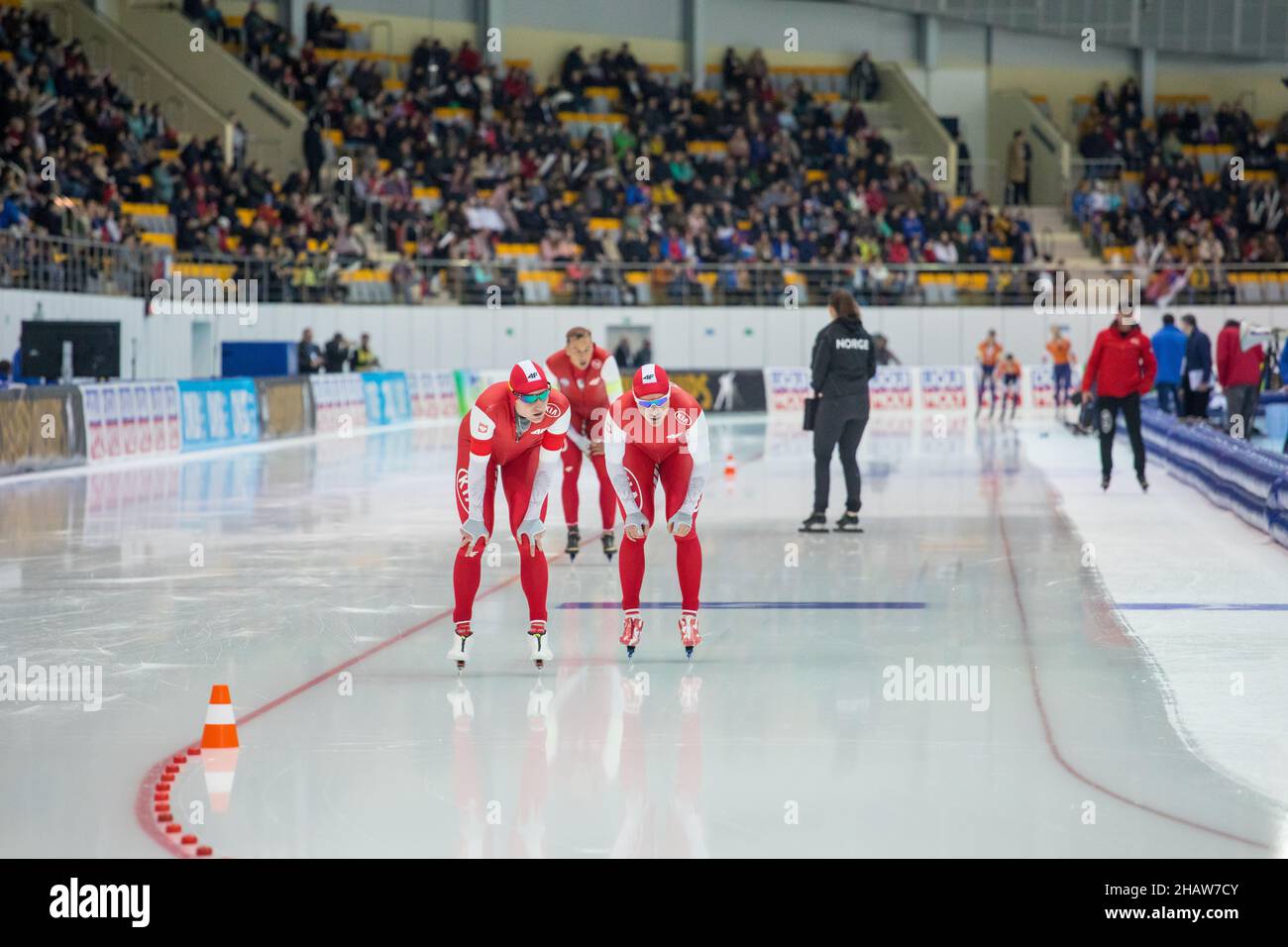 ISU European Speed Skating Championships. Athlete on ice. Classic speed ...