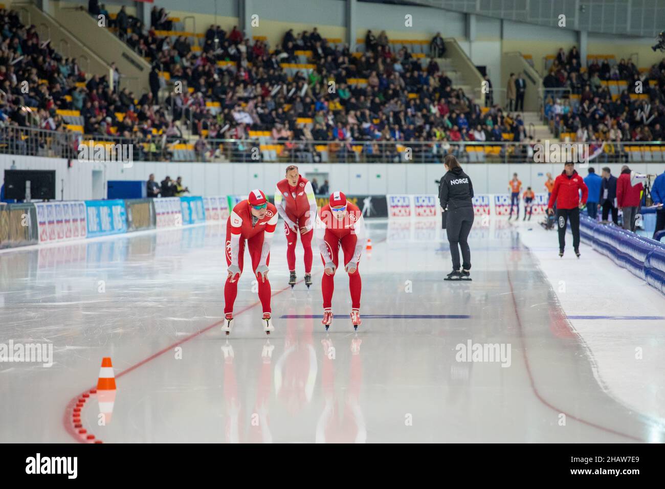 ISU European Speed Skating Championships. Athlete on ice. Classic speed ...