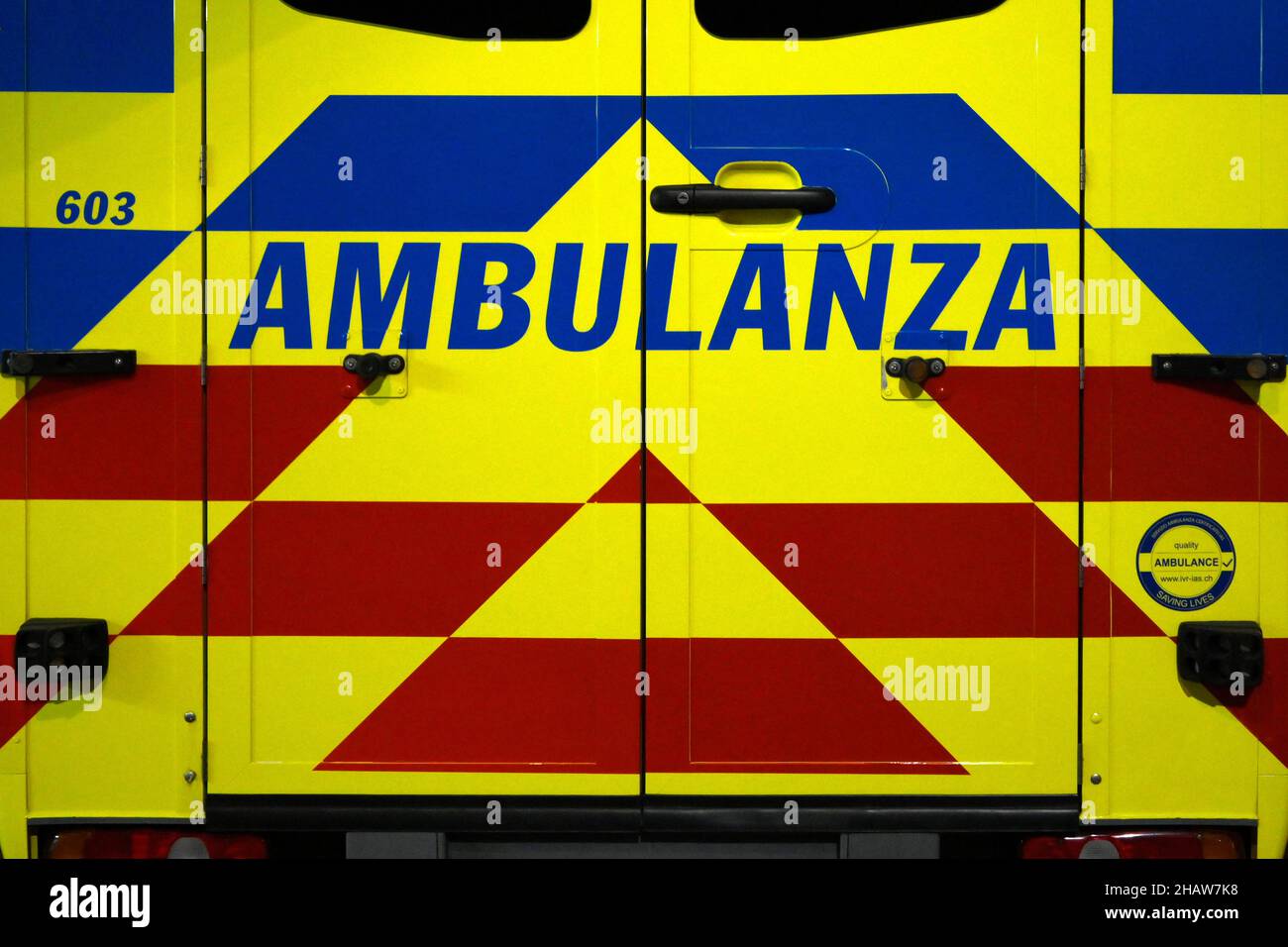 Lettering Ambulanza, back of an ambulance Stock Photo - Alamy