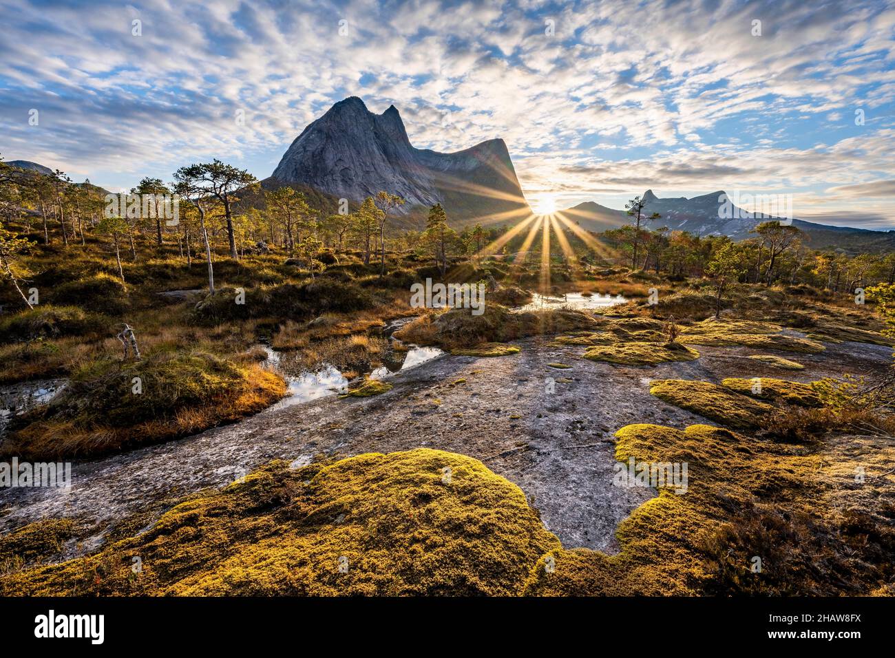 Mount Stortinden at sunset, Efjord, Tysfjord, Ofoten, Nordland, Norway ...