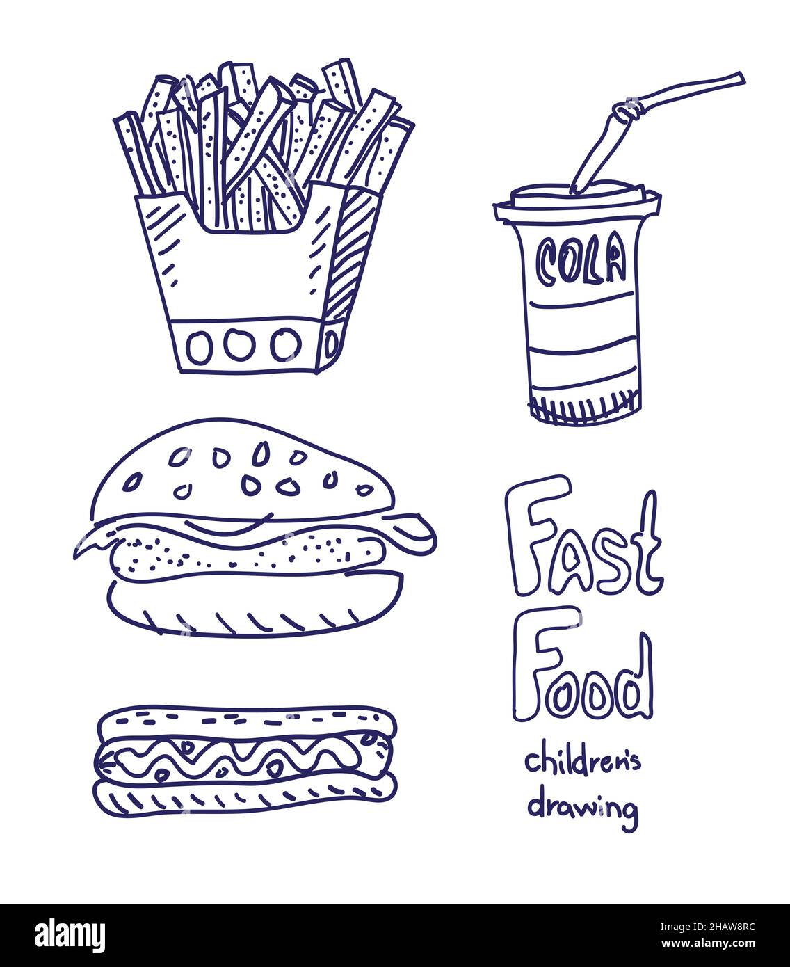 Fast Food sketch. Really children's drawing Stock Vector Image & Art ...
