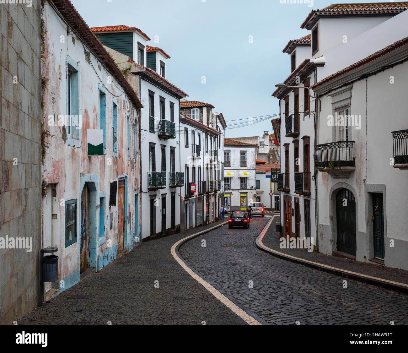 Old Town Street in, Ponta Delgada, Sao Miguel Island, Azores, Portugal ...