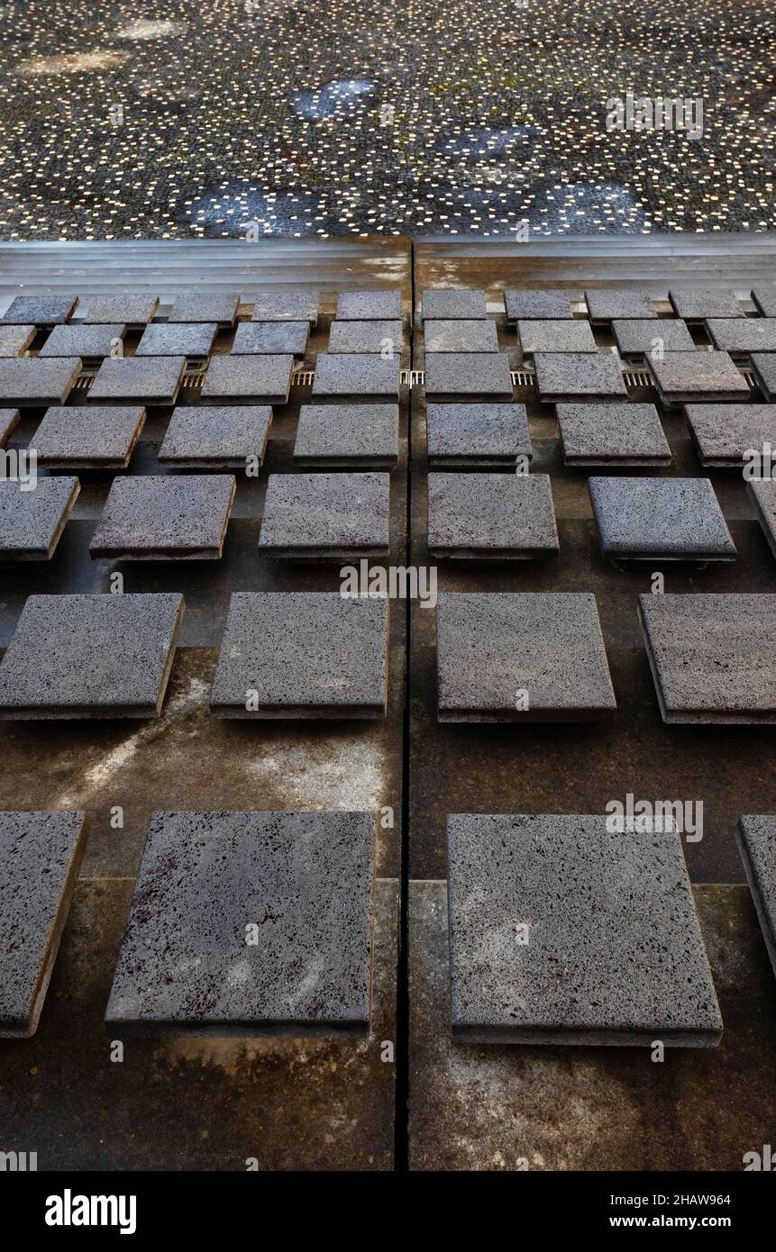 Quatratic stone benches of an open-air stage on the promenade, Ponta ...