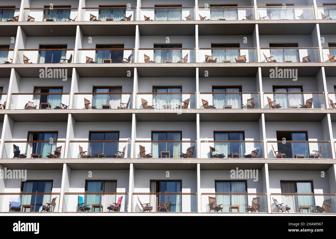 Modern high-rise facade with balconies, Punta Delgada, Sao Miguel ...
