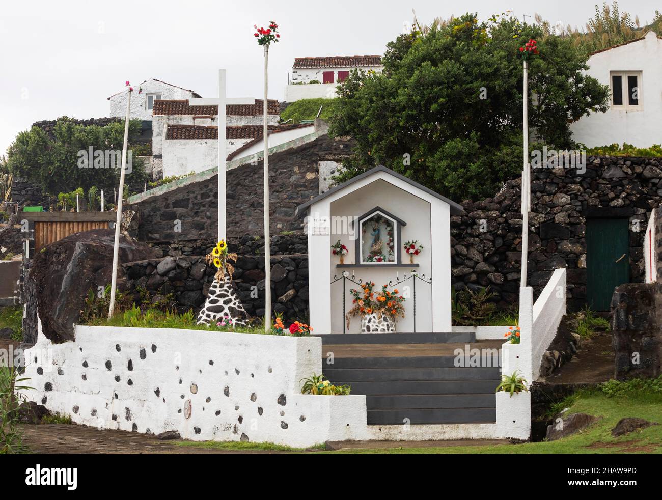 Marian shrine in the village of Rocha da Relva, Sao Miguel Island ...