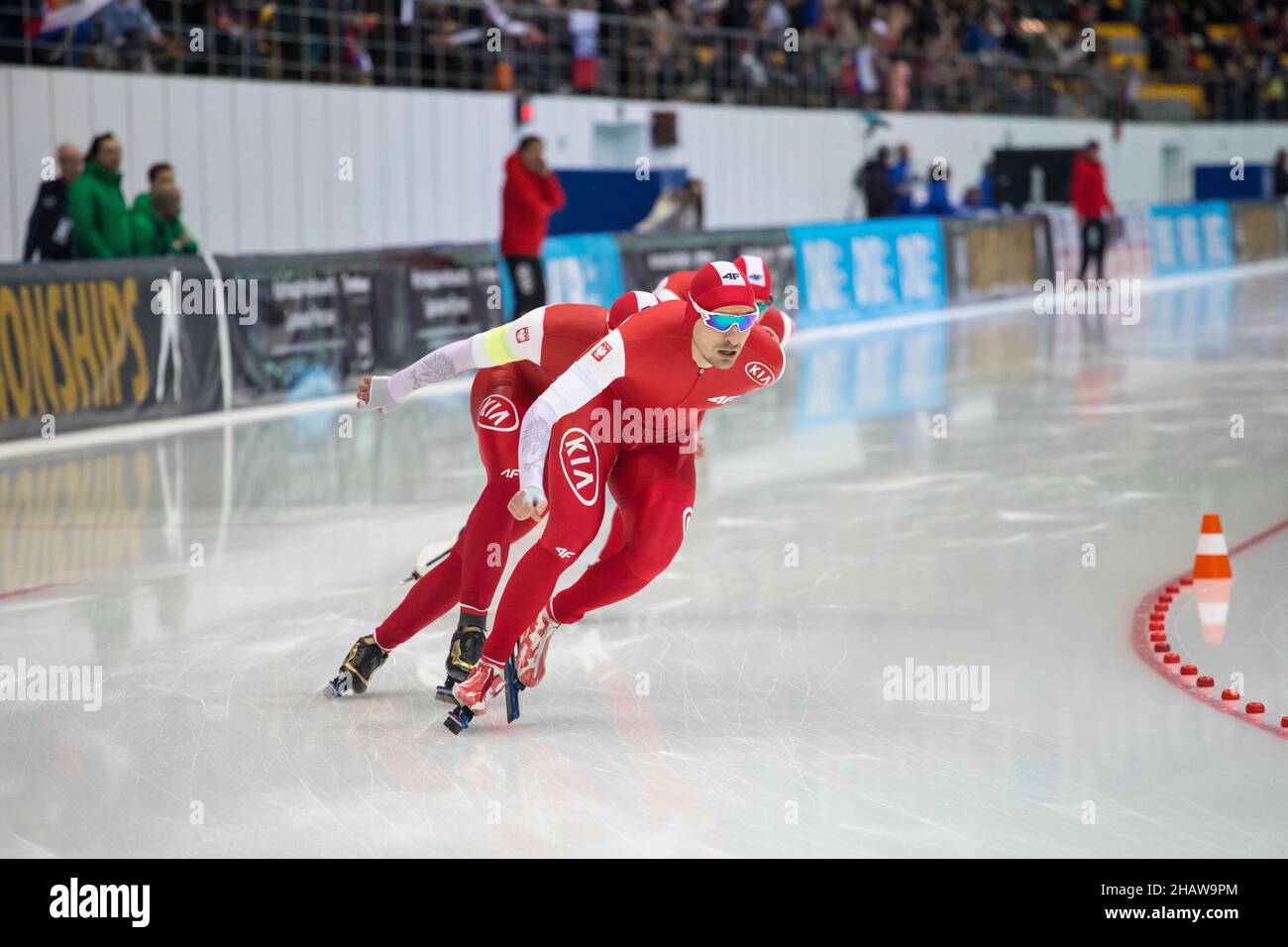 ISU European Speed Skating Championships. Athlete on ice. Classic speed ...