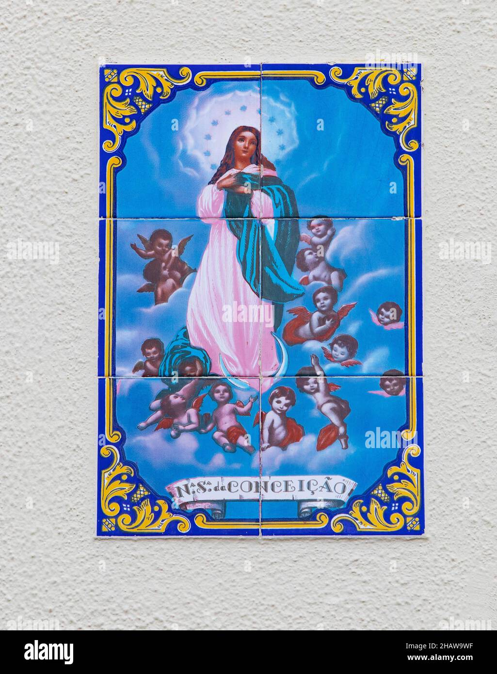Typical Portuguese tile painting with saint motifs at the house ...