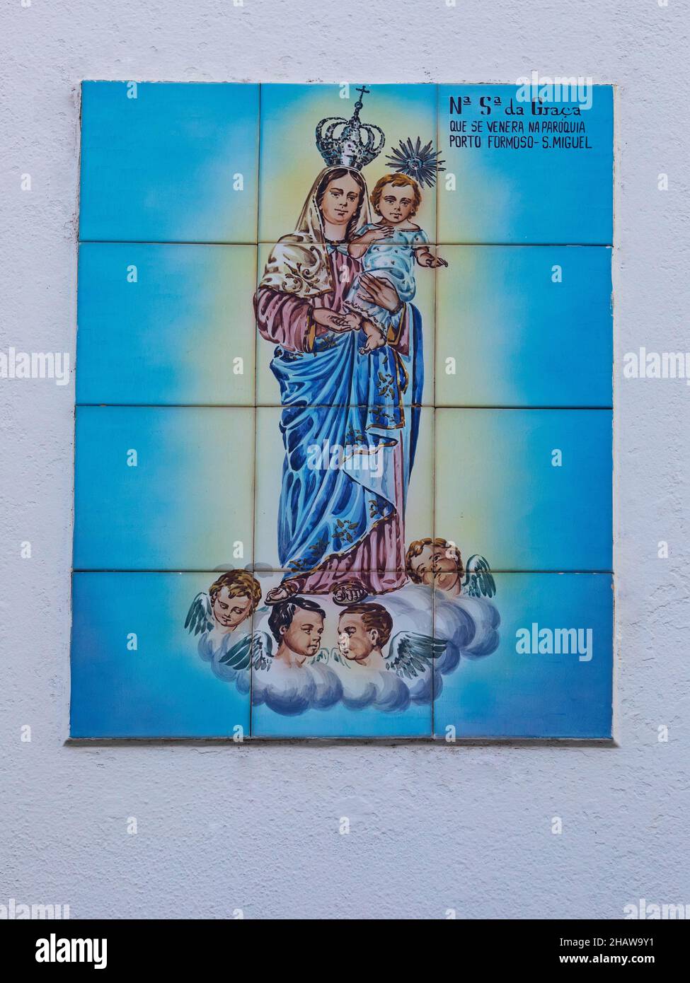 Typical Portuguese tile painting with saint motifs at the house ...