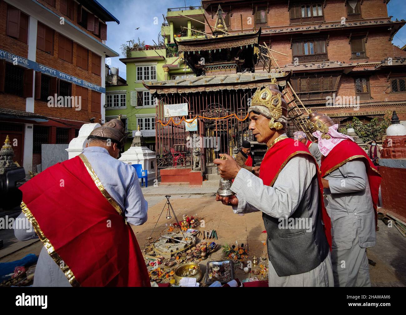Kathmandu, Bagmati, Nepal. 15th Dec, 2021. Buddhist priests perform ...