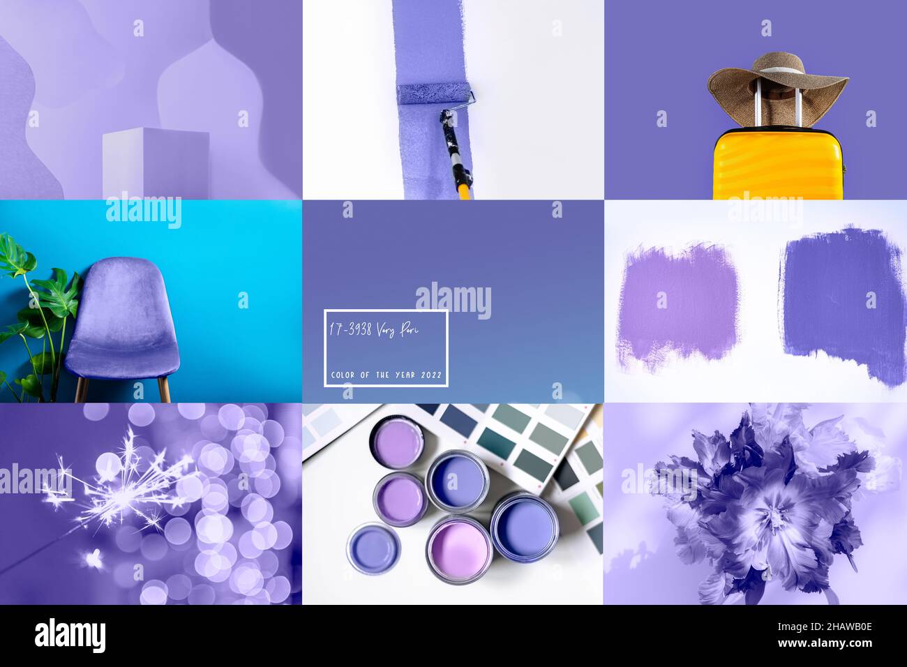 Collage of trendy very peri color Stock Photo - Alamy