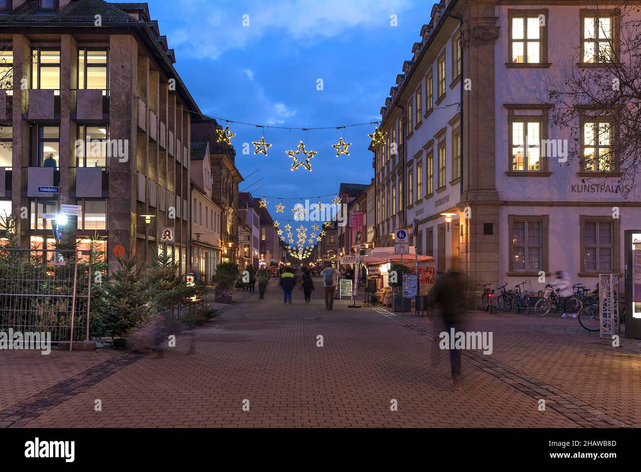 Christmas decorated pedestrian zone, Erlangen, Bavaria, Germany Stock ...