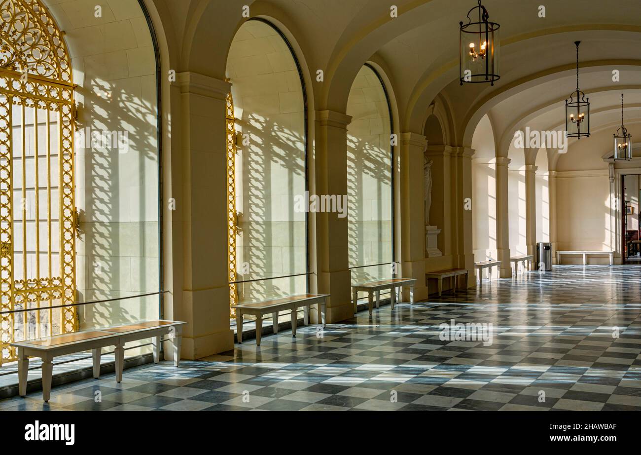 Entrance hall in the New Herrenchiemsee Palace on Herreninsel, Chiemsee ...