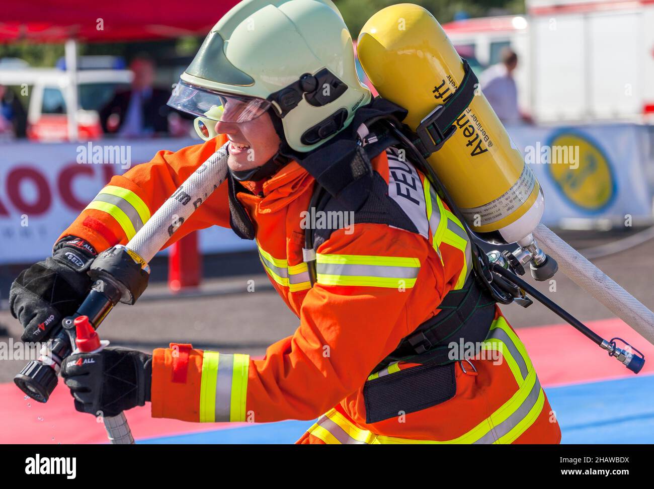 Firefighter Combat Challenge at Tempelhofer Feld, Berlin, Germany Stock ...