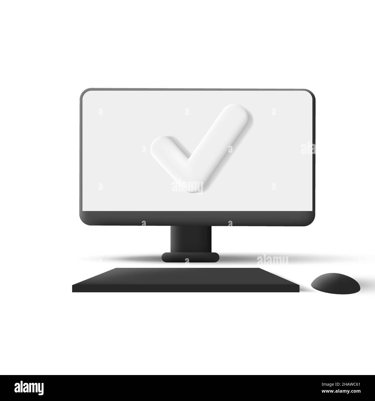 Vector balck monitor with keyboard and computer mouse 3d render ...
