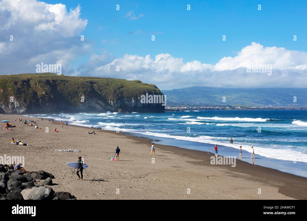 Sandy beach beach Praia de Santa Barbara near Ribeira Grande, Sao ...