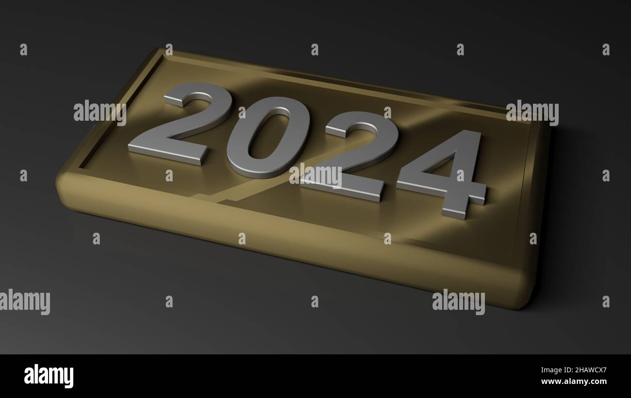 Metallic brass tag with the write 2024 chromed - 3D rendering ...